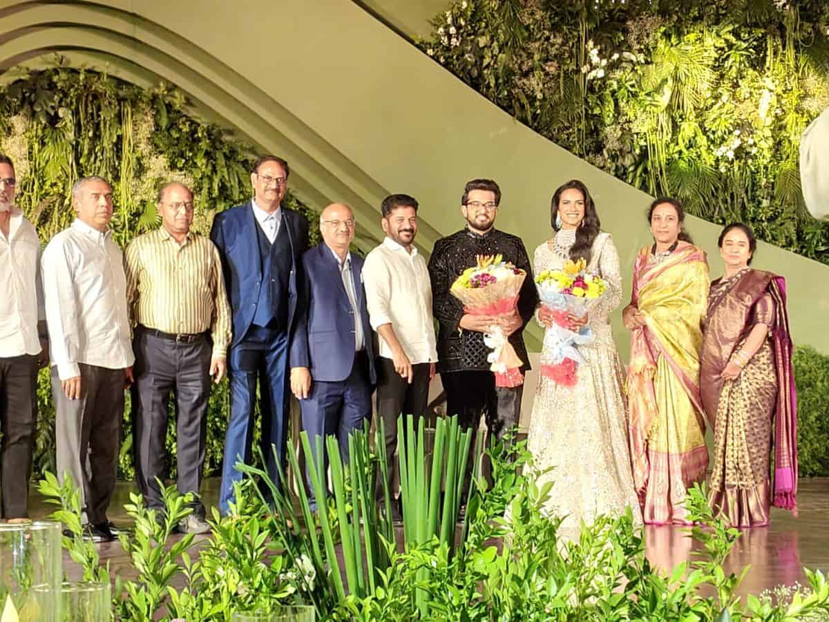 Telangana CM attends wedding reception of P V Sindhu Telangana CM attends wedding reception of P V Sindhu