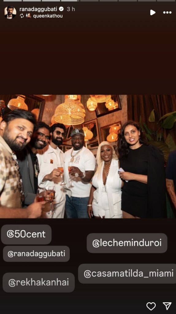 Rana Daggubati poses with 50 Cent, Cuba Gooding Jr. and Flo Rida