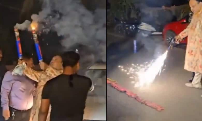 Video: Surat builder arrested after fireworks display stops traffic